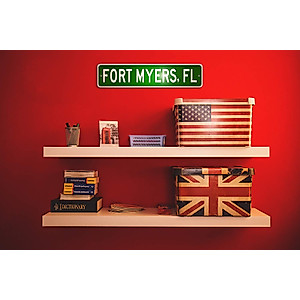 Fort Myers, Florida - USA City and State Street Sign - Personalized Metal Street Sign, Man Cave Destination Sign, Perfect Idea, Pub Bar Wall Decor - 4x18 inches