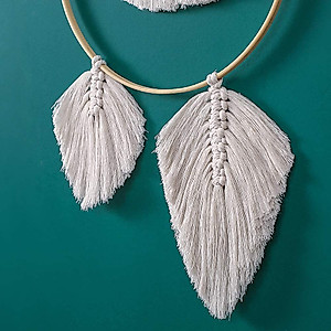 O-heart Macrame Wall Hanging, Woven Boho Chic Wall Decor Cotton Leaf Feather Bedroom Decor Large Wall Art Decor, Bohemian Home Decorations Wall Accent - Style 1