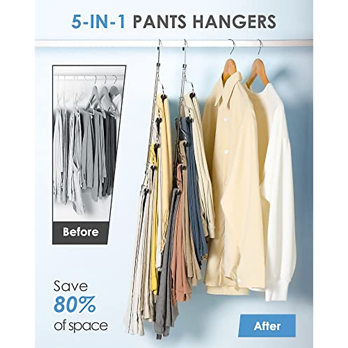 CINKSY Pants Skirt Hangers Space Saving 5 Layers with Non-Slip Foam Padded Swing Arm 9 Pack