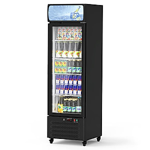 GarveeTech Commercial Display Refrigerator, 11.3 Cu Ft Commercial Beverage Fridge Freezer with LED Lighting, Glass Door Display Freezer Adjustable Shelves, Merchandiser Refrigerator, Black