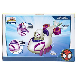 Marvel Spidey and His Amazing Friends - Ghost-Spider Glow N’ Go Copter Feature Vehicle, 8-Inch - Lights Show Effect, Sounds, Built-in Super Hero, Manual Propellers