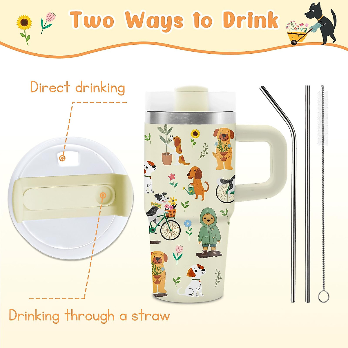Funny Dog Gifts for Kids, Cute Dog Tumbler with Handle and Straw for Kids 14 oz, Dog Lover Gifts for Toddlers, Best Dog Themed Gifts, Birthday Gifts for Puppy Dog Owner Boys Girls