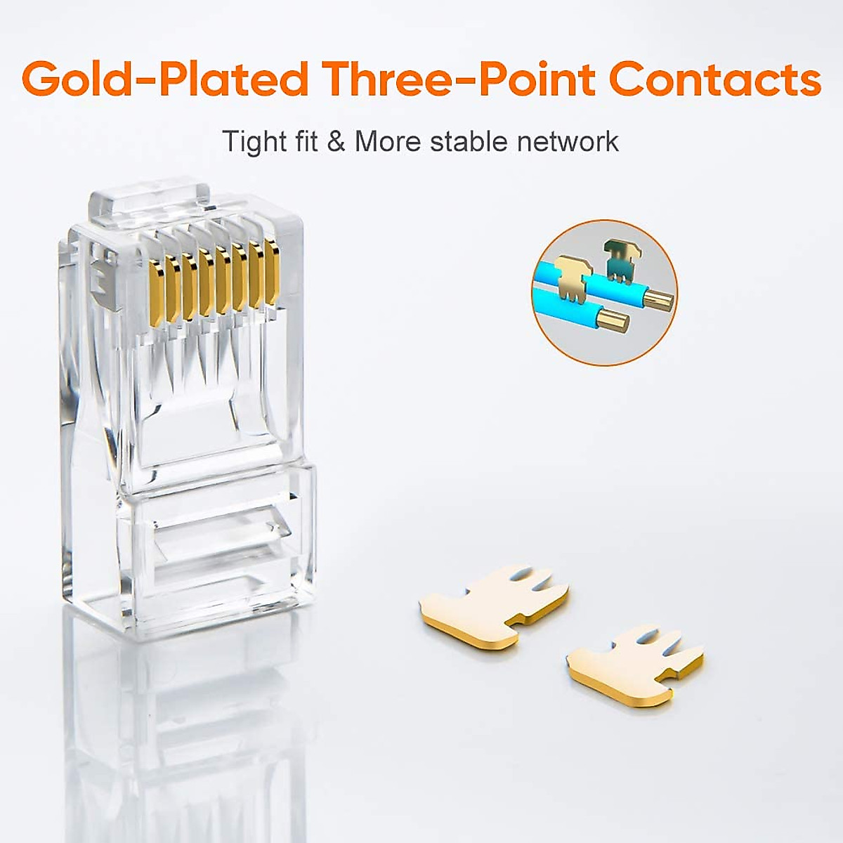 CableCreation Cat6 RJ45 Connectors, 100-PACK Cat6 RJ45 Ends, Ethernet Cable Crimp Connectors UTP Network Plug for Solid Wire and Standard Cable, Transparent