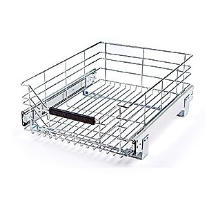Seville Classics UltraDurable Commercial-Grade Pull-Out Sliding Steel Wire Cabinet Organizer for Shelving with Wheels, 14" W x 17.75" D, Chrome