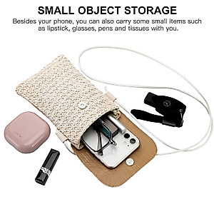 Soleebee Boho One Shoulder Crossbody Phone Bag Small Shoulder Bag Mini Wallet for Women Storage Bag Woven Leather Trim Phone Bag Compatible with Multiple Phone Sizes, Plum Bossom