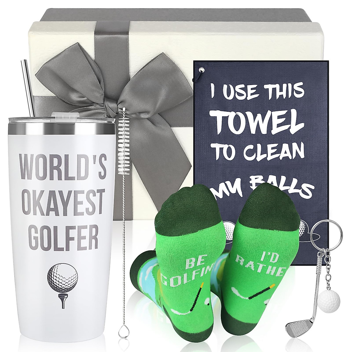 EOEFJW Golf Gifts For Men,Golf Accessories Gifts For Golfer Lovers,Funny Golf Towel for Him,20 OZ Golf Tumbler for Dad,Father,Boyfriend,Brother,Birthday Gifts for Men