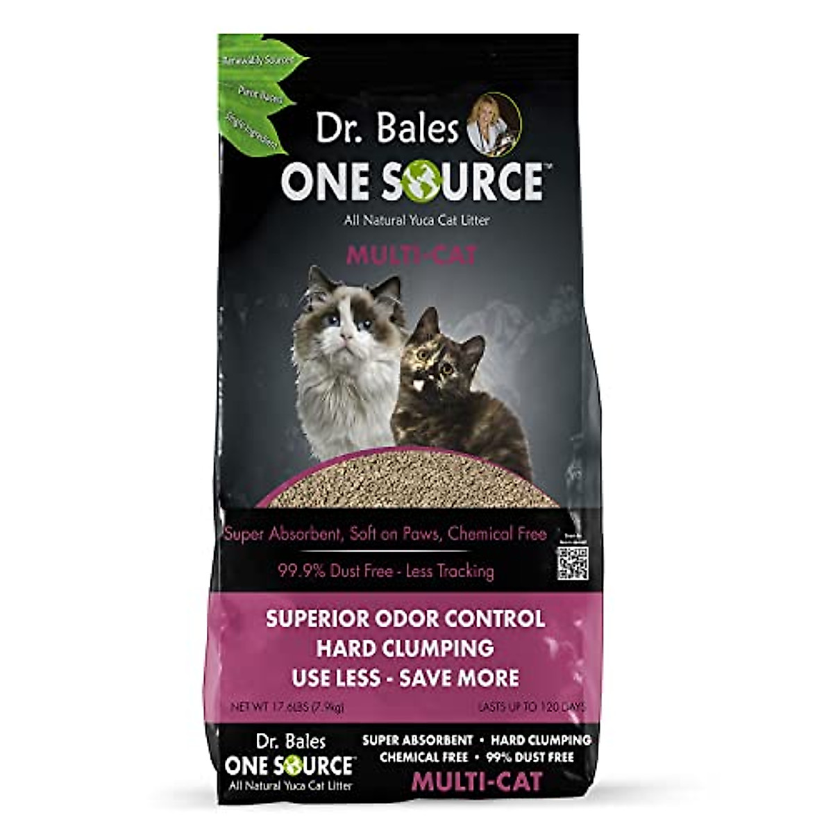 SPOT by Ethical Products – Dr Bales One Source 100% Natural Cat Litter from Yuca Root/Cassava - Dust Free Odor Controlling Premium Clumping Cat Litter 17.6 lbs - Large (34004)