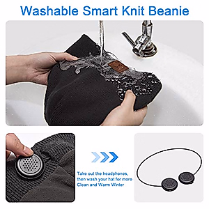 beanie MUSICBEE Bluetooth V5.2 Wireless Knit Winter Cap, 24 Hour Play time, Built-in Microphone and HD Stereo Speakers, Wool Lined for Outdoor Homes and Gifts - Neutral (Charcoal)