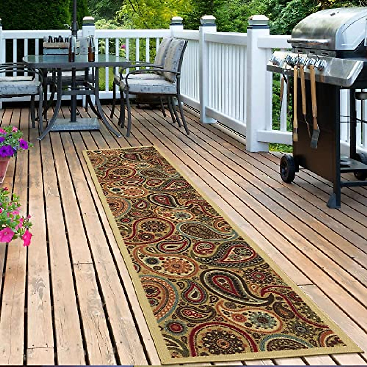 Ottomanson Ottohome Collection Non-Slip Rubberback Paisley Design 3x10 Indoor Runner Rug, 2'7" x 9'10", Beige