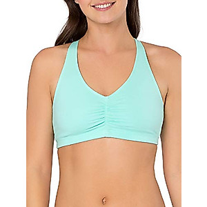 Fruit of the Loom womens Adjustable Shirred Front Racerback Sports Bra, Mint Chip/White/Grey Heather - 3 Pack, 40 US