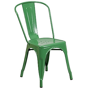 Flash Furniture Luke Commercial Grade 4 Pack Green Metal Indoor-Outdoor Stackable Chair