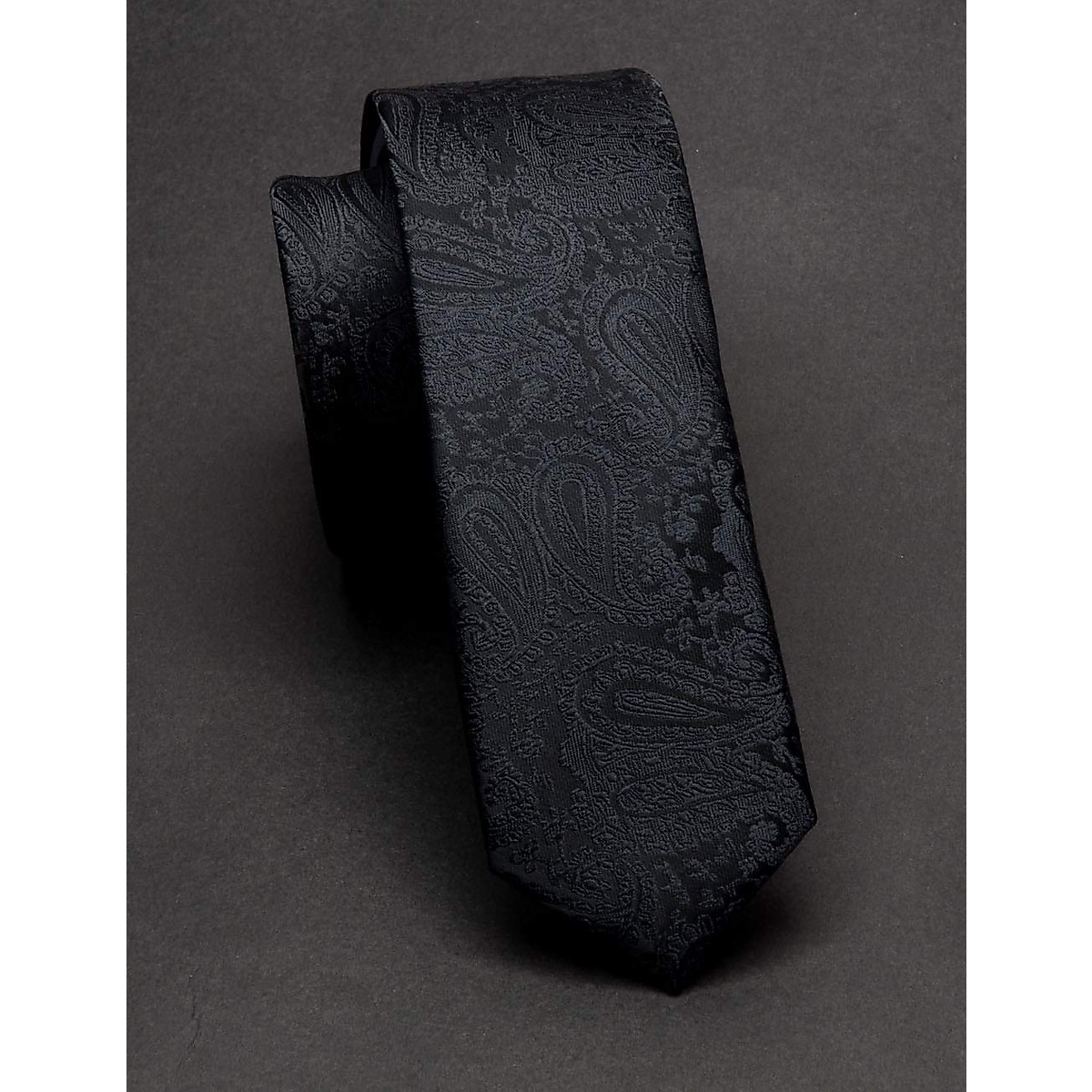 GUSLESON 2" Solid Black Floral Ties Classic Paisley Men's Slim Skinny Necktie（0788-10）