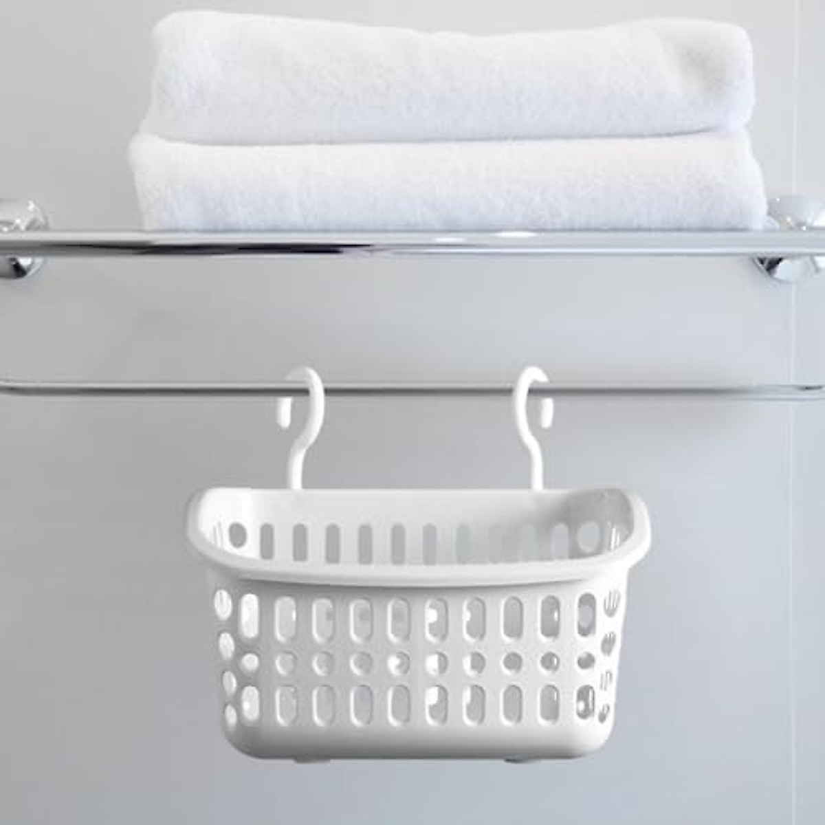 JISADER Bathroom Basket, Tidy Organiser Multifunctional Container, with Hook, Hanging Storage Basket, Shower Basket for Dorm, 22cmx19.5cmx16cm