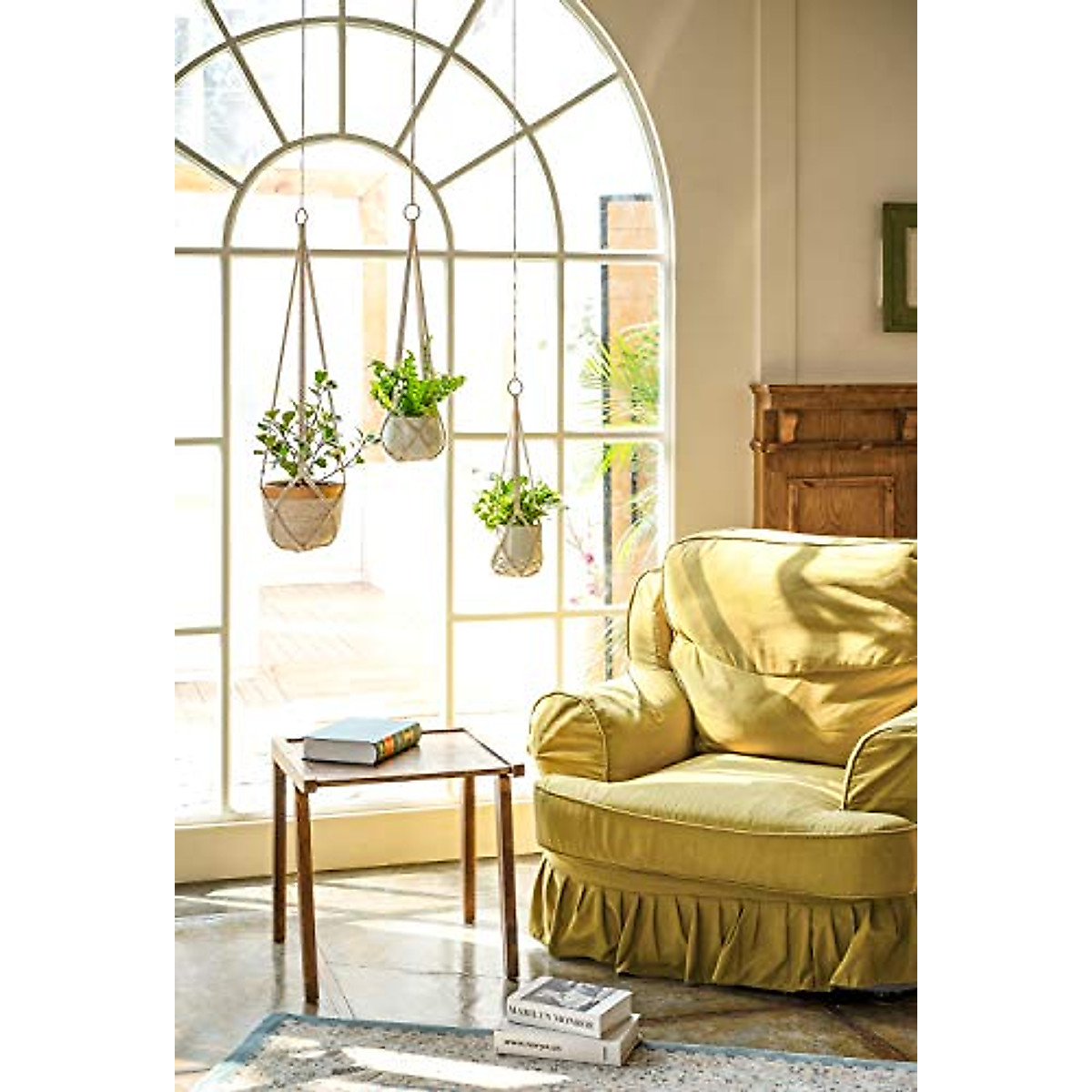 Dahey Macrame Plant Hanger Set of 3 with Hooks Indoor Hanging Planter Basket 35"/29"/23" Handmade Woven Cotton Rope Flower Pot Crochet Plant Holder Stand for Boho Home Decor No Tassels,Beige