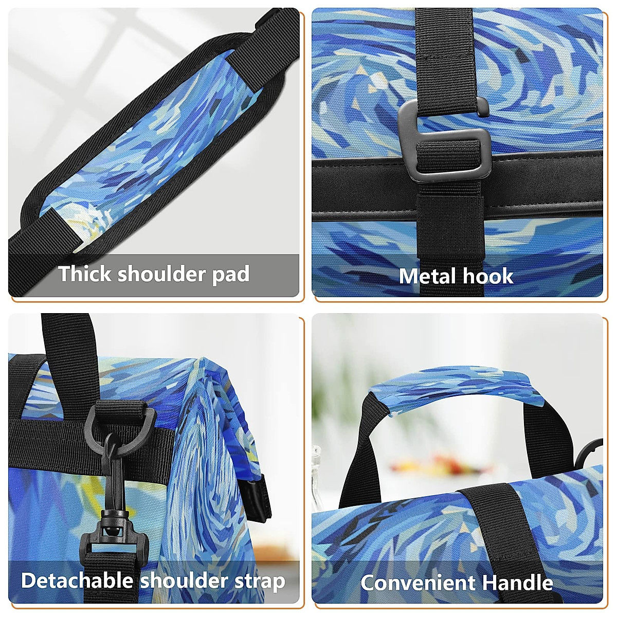 panksolu Starry Night Van Gogh Lunch Bags for Women Insulated Leakproof Lunch Box Reusable Cooler Tote Bag with Adjustable Shoulder Strap for Work School Picnic