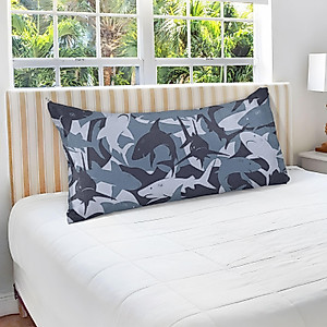 Sharks Camo Pillowcase for Hair and Skin Body Pillow Cover Body Pillow Cases King Size 20"X 40" Decorative Pillows Cases with Zipper for Women Men