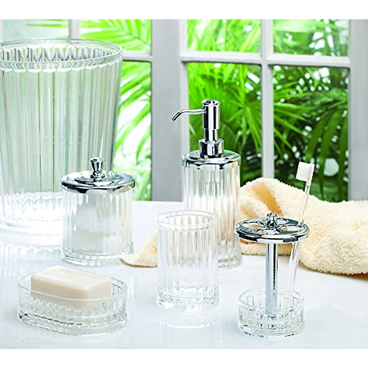 iDesign Alston Bathroom Vanity Canister Jar for Cotton Balls, Swabs, Cosmetic Pads - Clear/Chrome 3.5" x 3.5" x 5.1"