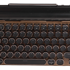 PUSOKEI Retro Typewriter Keyboard, Mechanical Gaming Keyboard, 83 Keys Bluetooth Punk Backlit Keyboard with Blue Switch, Metal Round KeyCap, for PC Laptop Phone (Wood Grain