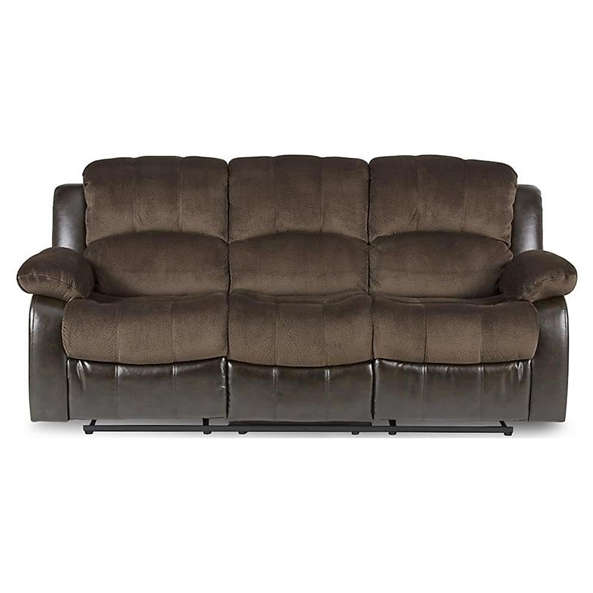 Pemberly Row Traditional Microfiber Double Reclining Sofa in Chocolate