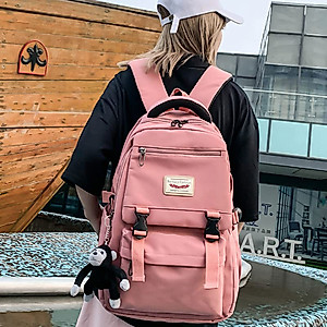 JARKJARD Cute Aesthetic Backpack for Girls Kawaii Backpack for School College Backpack Large Capacity Bookbags for Girls Women Students Casual Travel Daypacks(Pink)