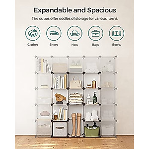 SONGMICS Cube Storage Organizer, Set of 16 Plastic Cubes, Book Shelf, Closet Organizers and Storage, Room Organization, Shelving for Bedroom Living Room, 12.2 x 48.4 x 48.4 Inches, White ULPC44L