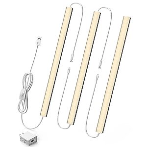 Vovamo Under Cabinet Lighting Plug-in, Dimmable Under Counter Lights for Kitchen, 3pcs 12 Inch, Warm White 3000K Linkable USB Led Light Strip, Wired Led Light Bar for Desk,Sink,Workbench