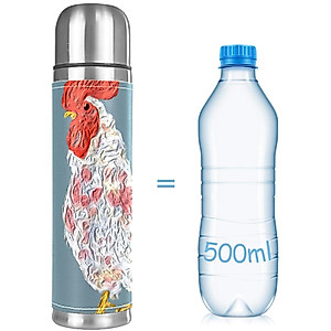 Stainless Steel Leather Vacuum Insulated Mug Chicken Thermos Water Bottle for Hot and Cold Drinks Kids Adults 16 Oz