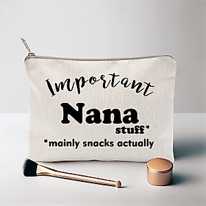Important Nana Stuff Linen Bag Mother's Day Gift Makeup Bag Grandma Bag Mainly Snacks Actually Nana Birthday Gift Toiletry Accessories Bag