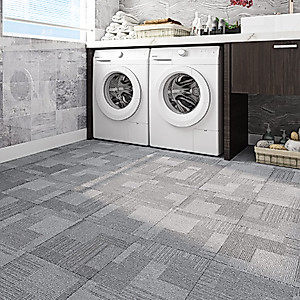 FunStick 15 Pack Vinyl Flooring Peel and Stick Floor Tile Bathroom Waterproof 12x12In Grey Stick on Flooring Tiles for Kitchen Bedroom Grey Laminate Flooring Removable Sticky Linoleum Carpet Tiles