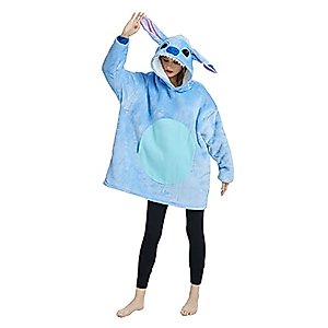 Mosbowone Wearable Blanket Oversized Hoodie Sweatshirt Sherpa TV-Blanket with Sleeves and Pockets Blue
