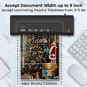 Laminator Machine,VidaTeco 9-inch Thermal&Cold Laminator with Laminating Sheets 20 pcs,Laminating Machine with 2-Min Faster Preheat,Personal Lamination Machine with Patented Roller for Teacher(Black)