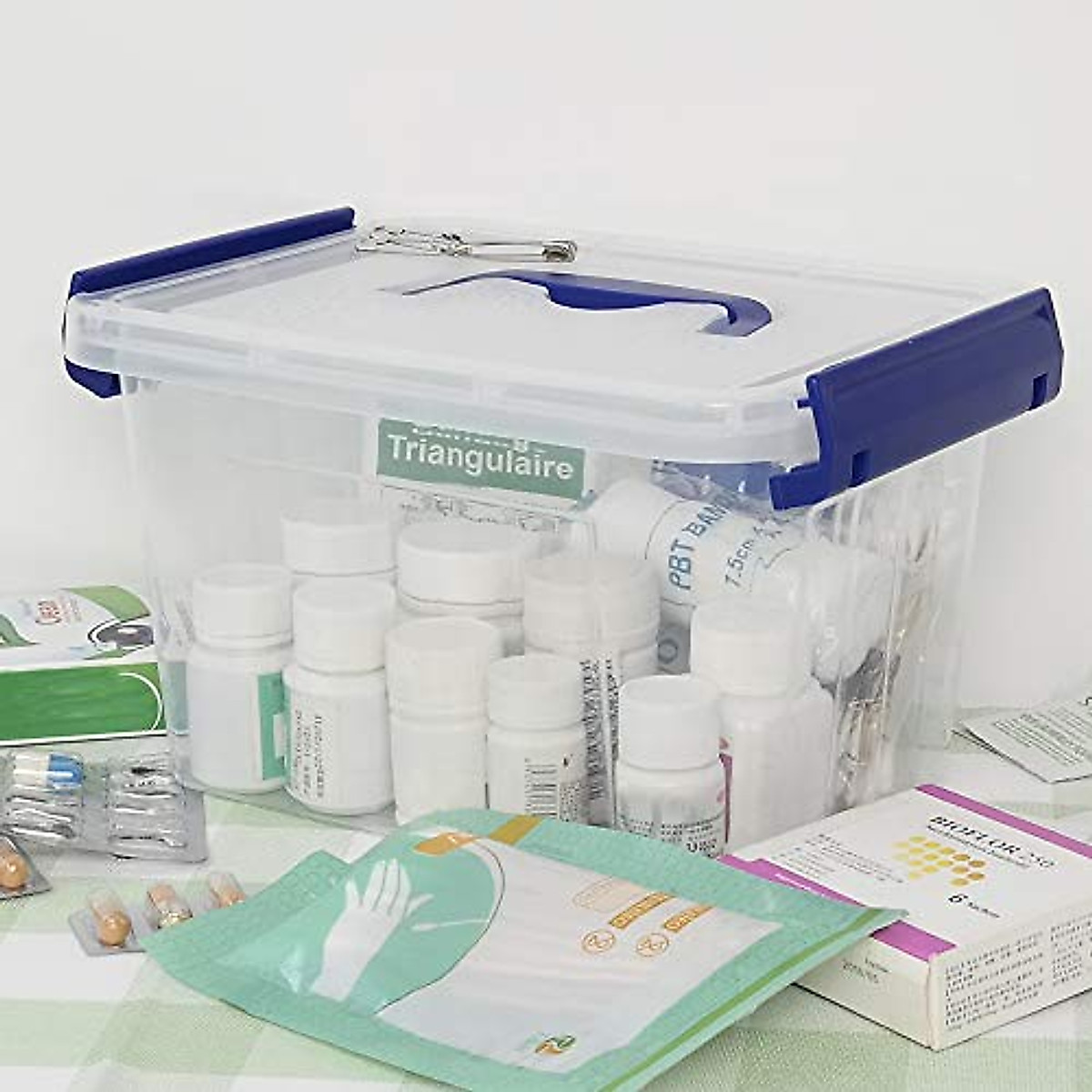 Pekky Plastic Small Handle Storage Box, 3.5 Quart Clear Plastic Bins, 6 Packs(Blue)