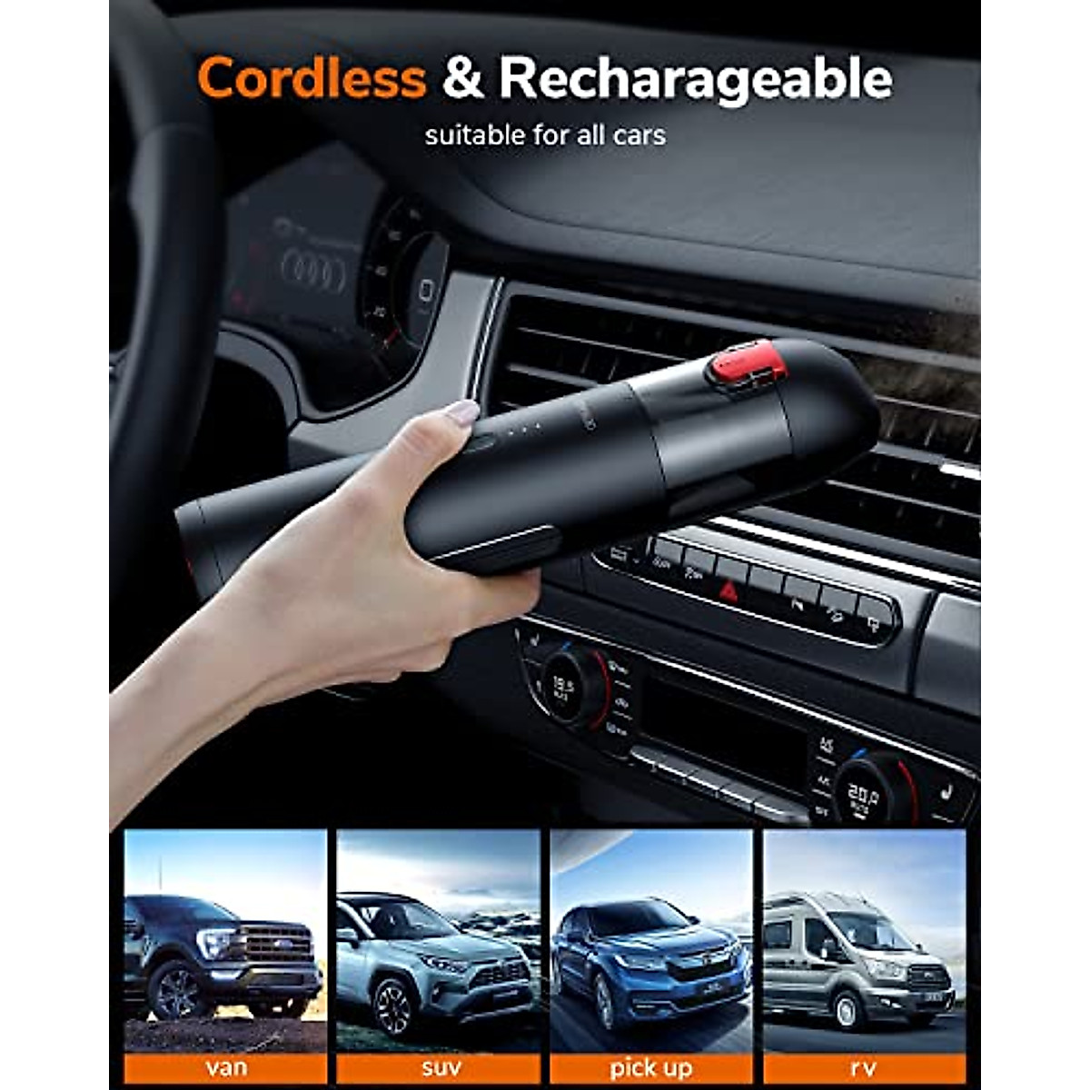 CAFELE Car Vacuum Cordless Rechargeable, 【Instant Car Interior Clean】Portable 7500mAh Wireless Handheld Car Vacuum Cleaner, Mini Battery Operated Car Vacuum for Pet Hair, Food Crumbs, Detail Cleaning