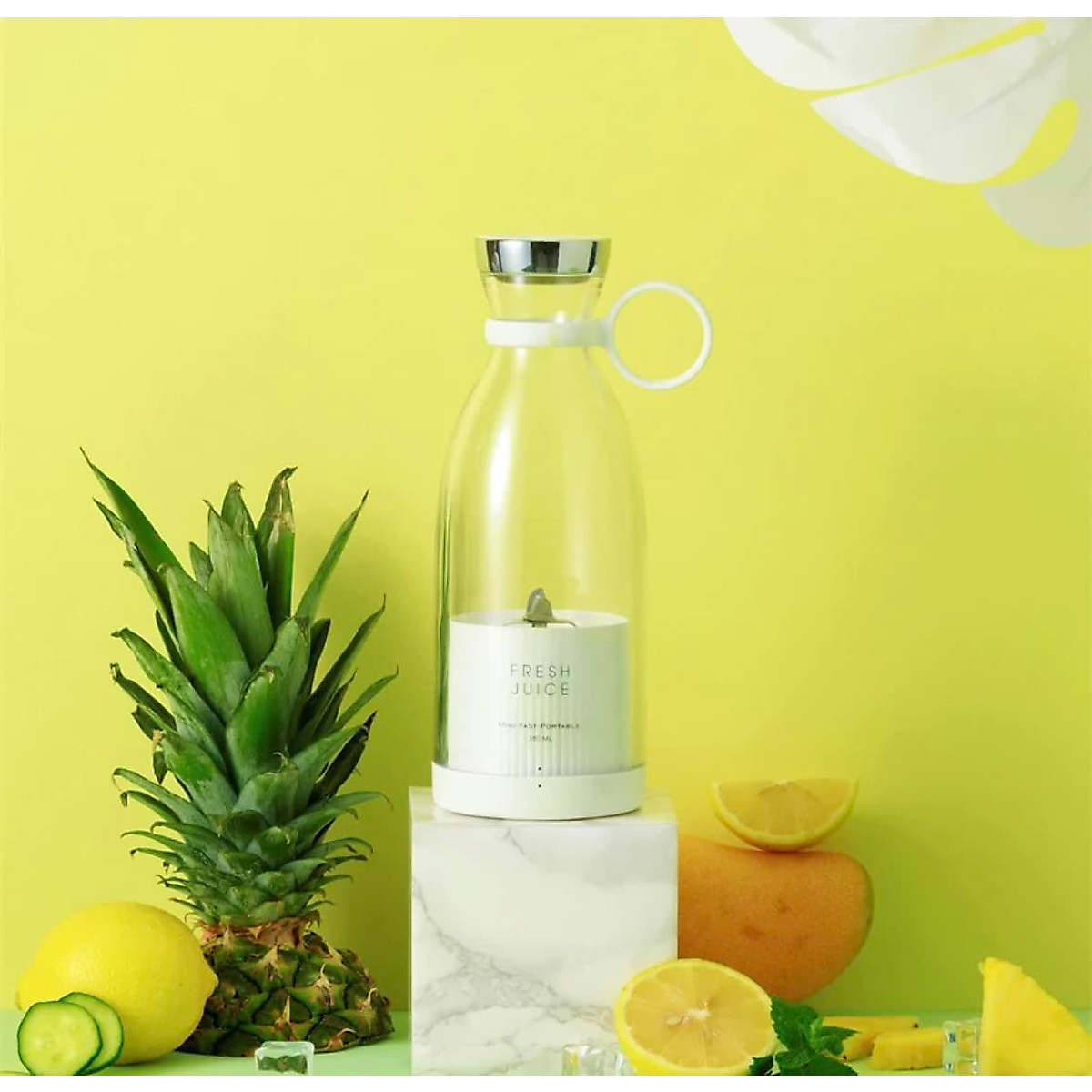 Portable Electric Juicer Bottle | Mini Blender for Fresh Juice, Smoothies | Wireless Rechargeable Personal Travel Blender Milkshakes Juicer On the Go (White)