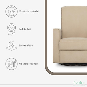 Evolur Harlow Deluxe Upholstered Plush Seating Glider Swivel, Power Recliner with USB Port, Greenguard Gold Certified, Glider Chair for Nursery in Tan