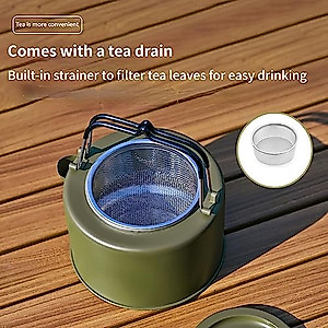 INKFUL Camping Kettle Camping Tea Kettle Coffee Kettle Large Outdoor Hiking Kettle 1L Outdoor Cookware Food Grade 304 Stainless Steel + Non-stick Coating Portable Kettle (green)