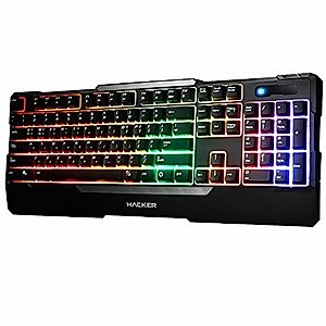 chyyg ABKO Hacker K300 Rainbow LED Plunger Gaming Keyboard Life Waterproof Black Color (104 Keys, 26 Key Rollover, 12 Multimedia Hotkey, 2.2 lbs) EN/KR