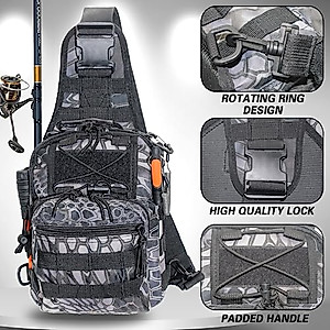 DEILAI Fishing Backpack Tackle Bag with Rod Holder Waterproof Gear Sling Backpack Fishing Storage Backpack Shoulder Bag Fishing Gift for Men and Women for Fishing,Hiking,Travel,Hunting,Black