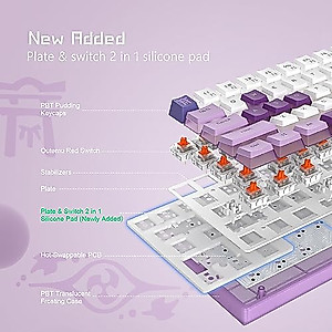 Womier WK61 Purple Keyboard - 60% RGB Mechanical Gaming Keyboard,Hot-Swappable Mini Keyboard w/Pudding Keycaps, Pro Driver/Software Supported - Red Switch(with Silicone Pad)