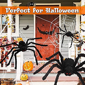 10 Pack Halloween Spider Decorations with 8 Giant Spider Halloween Spiders 400 sqft Stretch Cobwebs Spider Web 20 Small Plastic Spiders for Indoor Outdoor Halloween Decorations Yard Home Parties Décor
