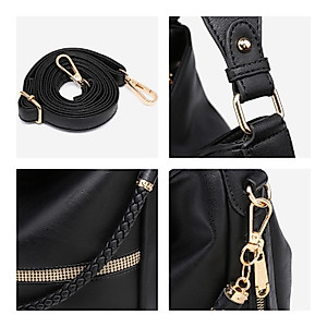 Dasein Hobo Handbags for Women Purses Vegan Leather Shoulder Bags Bucket Purse Large Tote Set with Long Strap (black)