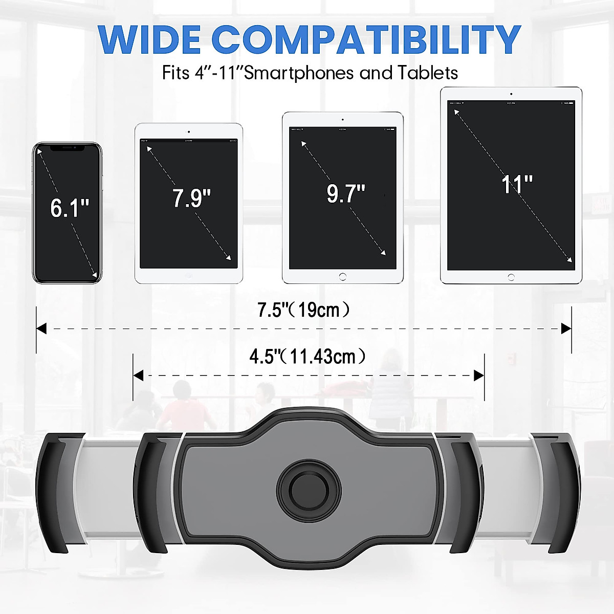 AboveTEK Aluminum iPad Stand, Foldable 360 Swivel Tablet Stand for Kitchen, Bedside, Office, POS, Showroom, Reception, Black