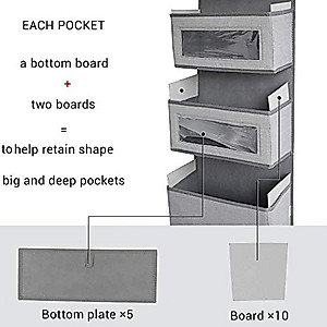 homyfort Over the Door Hanging Organizer Storage with 5 Large Pockets,Wall Mount Storage with Clear Windows and 2 Widened Metal Hooks for Pantry,Nursery,Diapers,Bathroom,kitchen,Closet,Dorm(Grey)