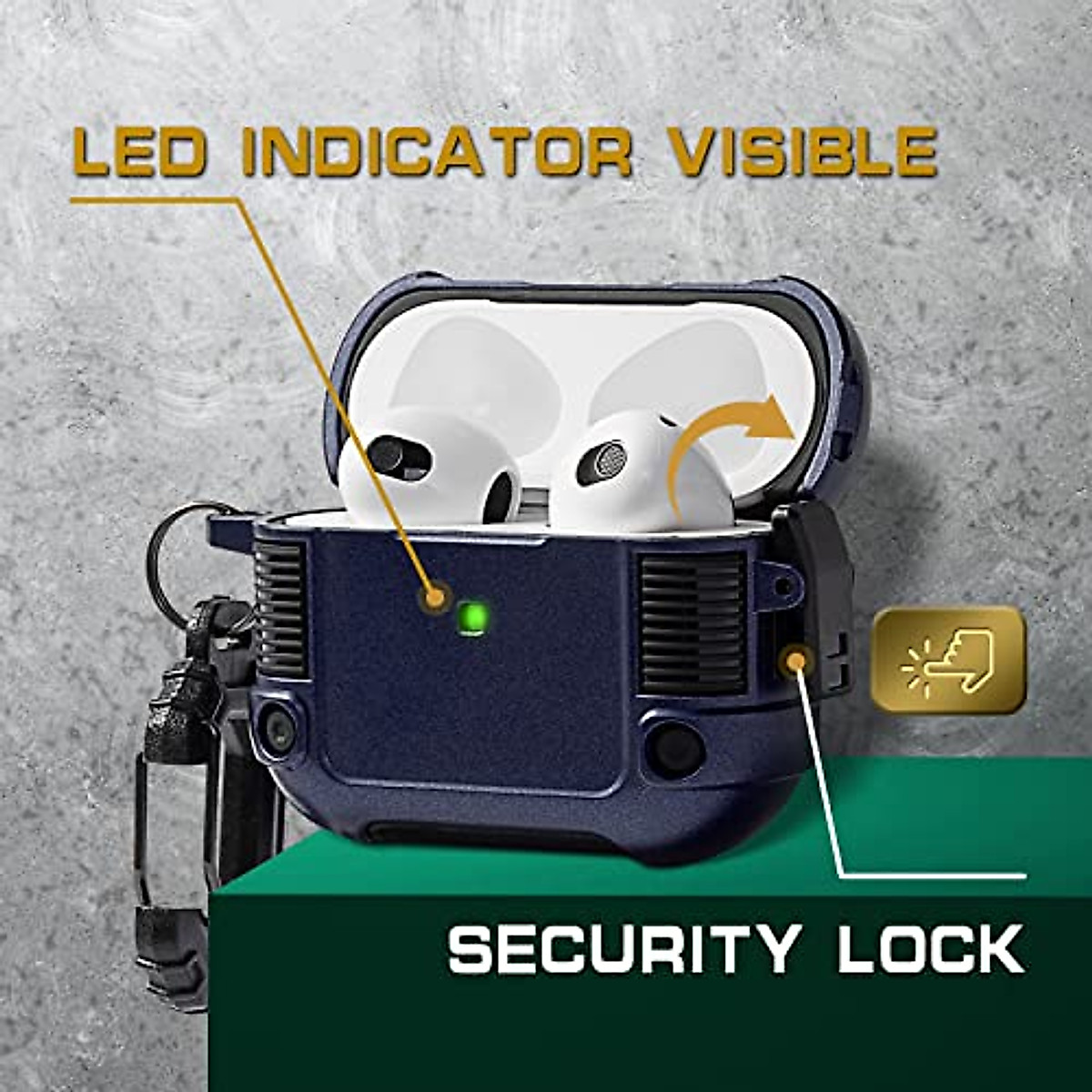 Camofit Case Compatible with Airpods 3rd Generation Cover with Lock, Military Armor Cool with Keychain, Full Body Shockproof Hard Shell Protective Case Compatible with AirPod Gen 3 Case 2021 (Blue)