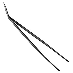 KAKURI Bonsai Tweezers Straight Serrated Tips with Spatula 8.8" Professional Bonsai Tool, Japanese Stainless Steel Black Coated, Made in JAPAN