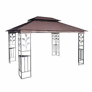 JINS&VICO 13x10 ft Gazebo Double Roof Canopy with Netting and Shaded Curtains, Outdoor Gazebo 2-Tier Hardtop Galvanized Iron Aluminum Frame Garden Tent for Patio, Backyard, Deck and Lawns, Brown