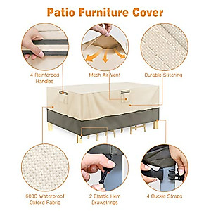 SEKKVY Shield Patio Table Cover, Outdoor Patio Furniture Cover-Durable Heavy Duty 600D Oxford Furniture Covers Waterproof Dining Table and Chairs Set Cover (Rectangular, 88"x 57"x 23")