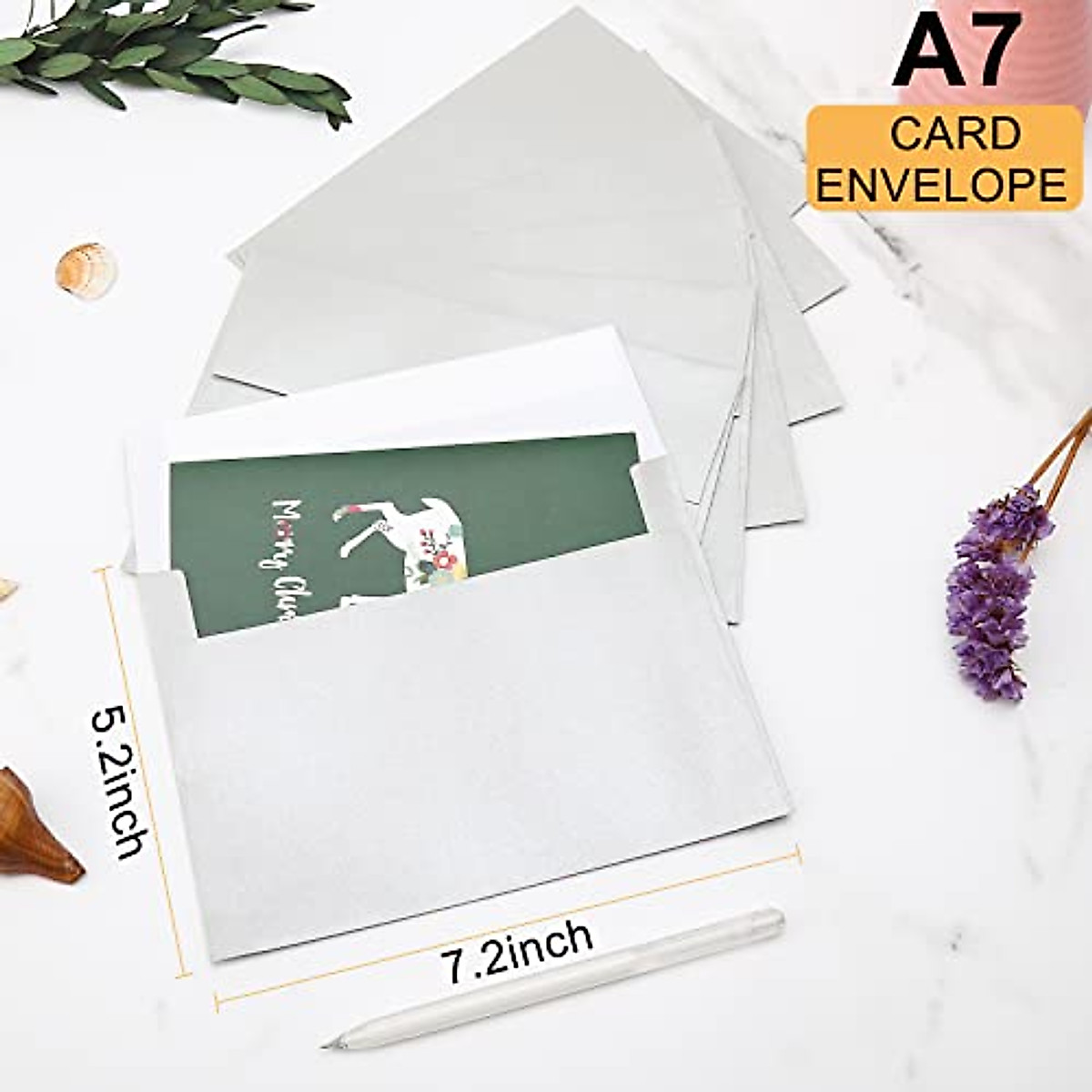 100 Pack Silver A7 Envelopes with 5 x 7 Card Envelopes Bulk Self Adhesive Seal Envelopes Invitation Envelopes for Weddings Invitations Birthday Baby Shower Metallic Silver Envelopes