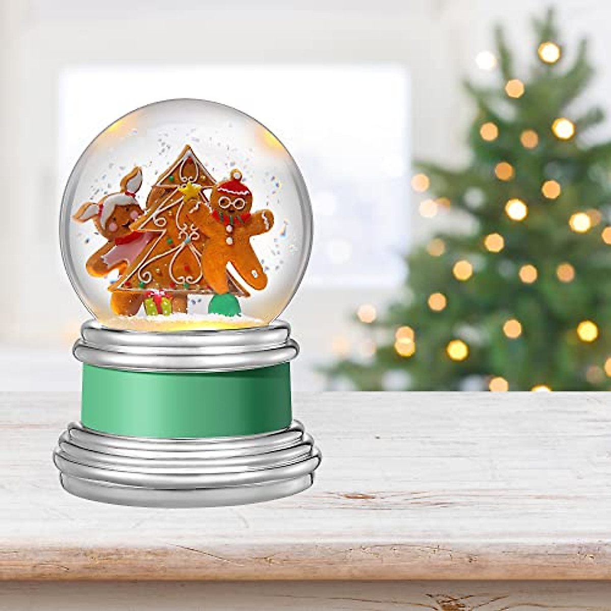 Haute Decor 5.75 Inch Christmas Snowburst Snow Globe with Gingerbread Characters and House, Battery Operated Automatic Snow Fall Timer