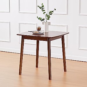 Livinia Aslan 29.5" Malaysian Oak Square Wooden Dining Table/Small Solid Wood Kitchen Desk (Walnut)